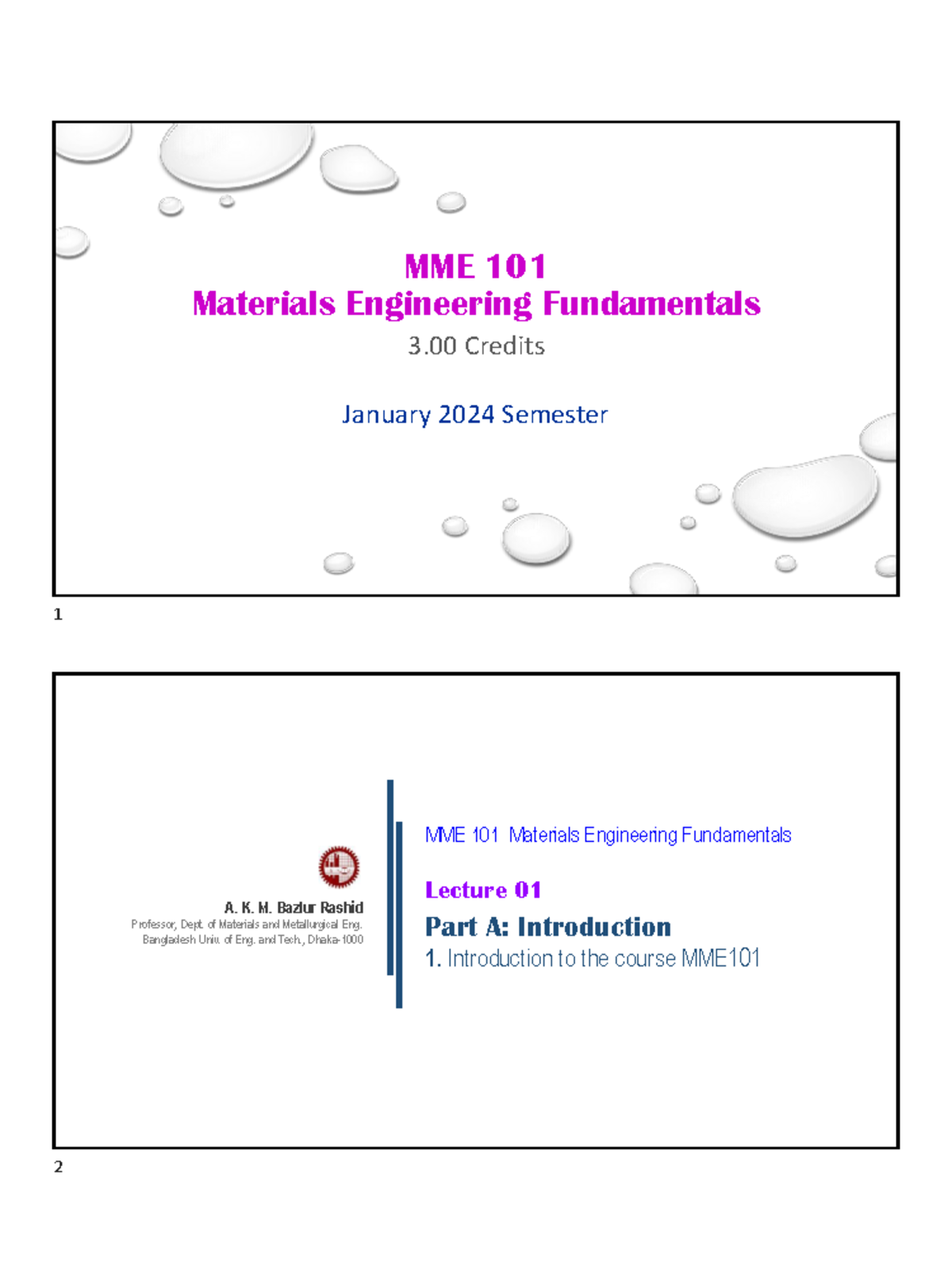 Lec 01 Introduction to MME101 - MME 101 Materials Engineering ...