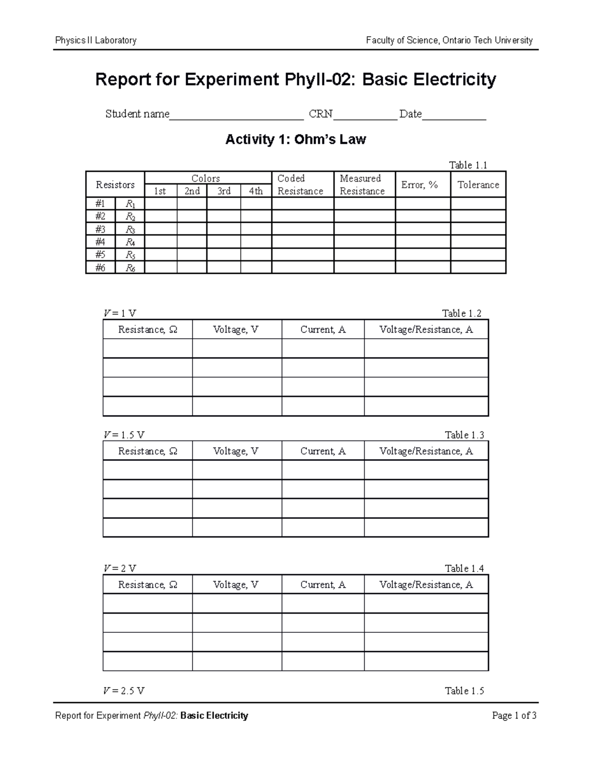 Report Basic Electricity - Physics II Laboratory Faculty of Science ...