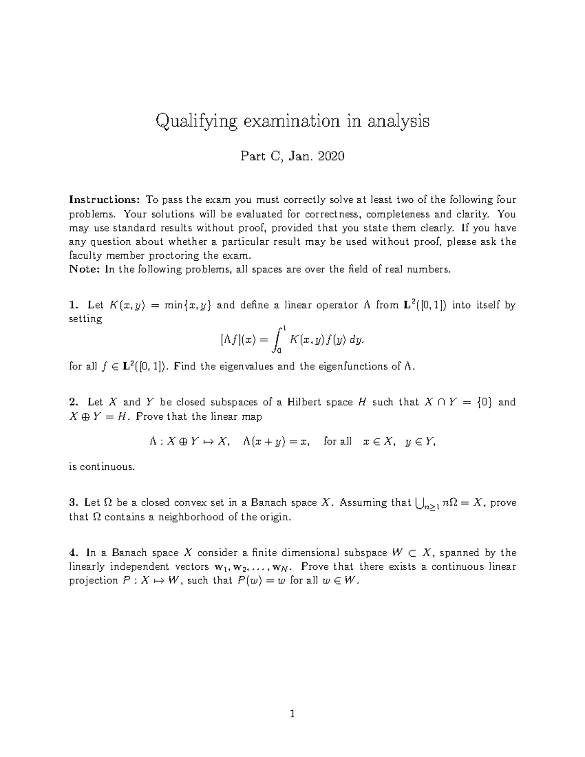 2020 01 Functional Analysis - Qualifying examination in analysis Part C ...