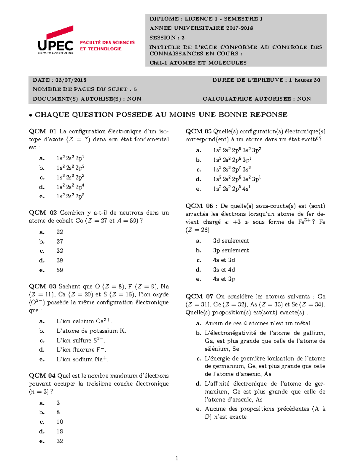 Examen 17-18 session 2 - DIPL ˆOME : LICENCE 1 - SEMESTRE 1 ANNEE ...