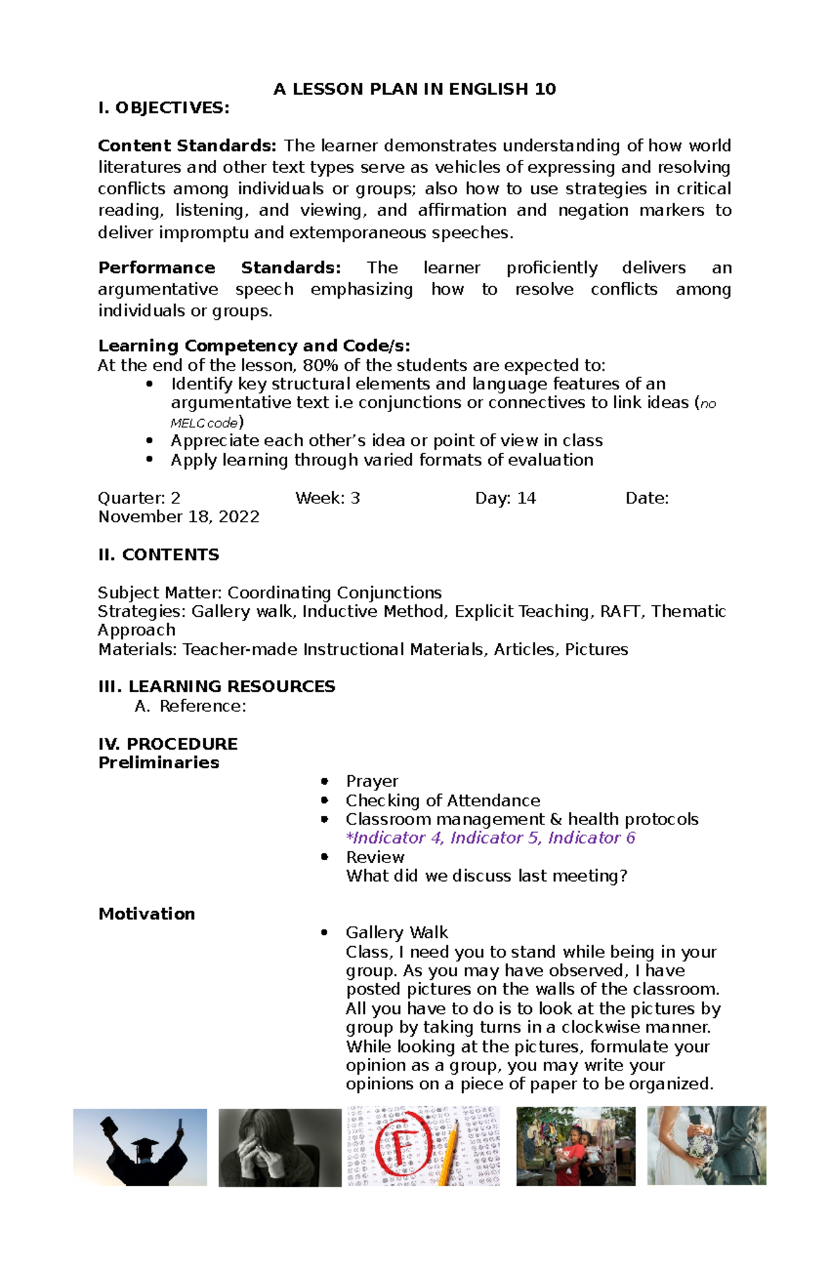 CO2 LP English-10 - A LESSON PLAN IN ENGLISH 10 I. OBJECTIVES: Content ...