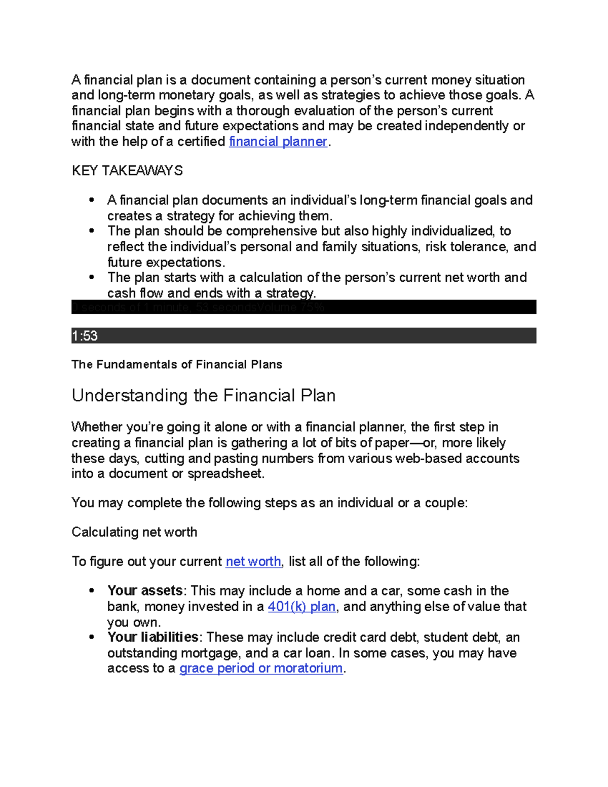 A financial plan is a document containing a person - A financial plan ...