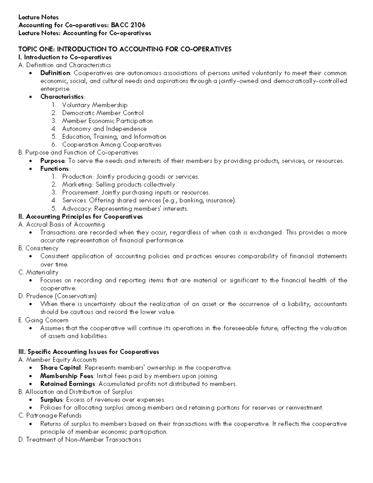 Lecture Notes BACC 2106 Accounting for Co-operatives Consolidated Best ...