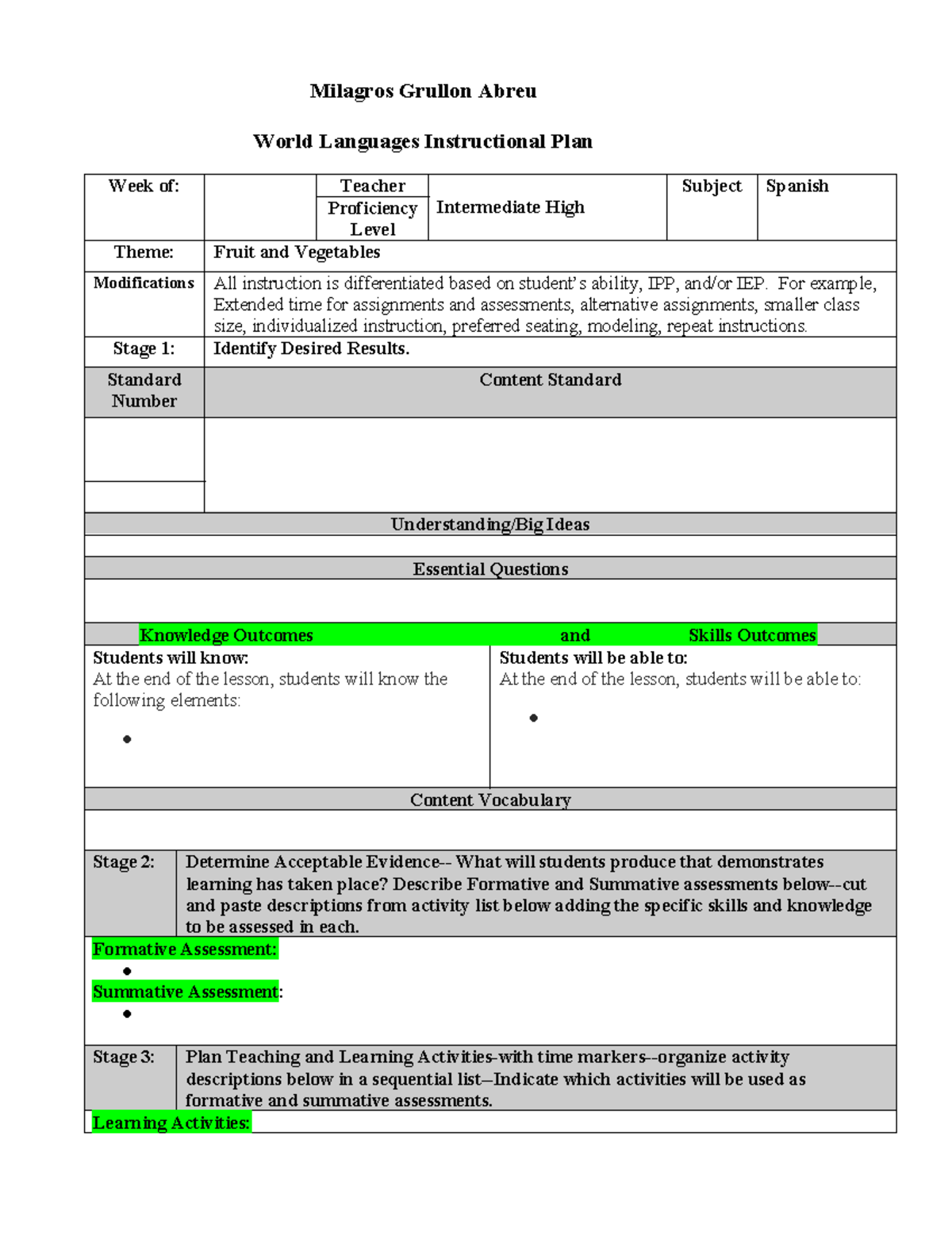 Lesson plan Template for EMSE 3250 - Milagros Grullon Abreu World ...
