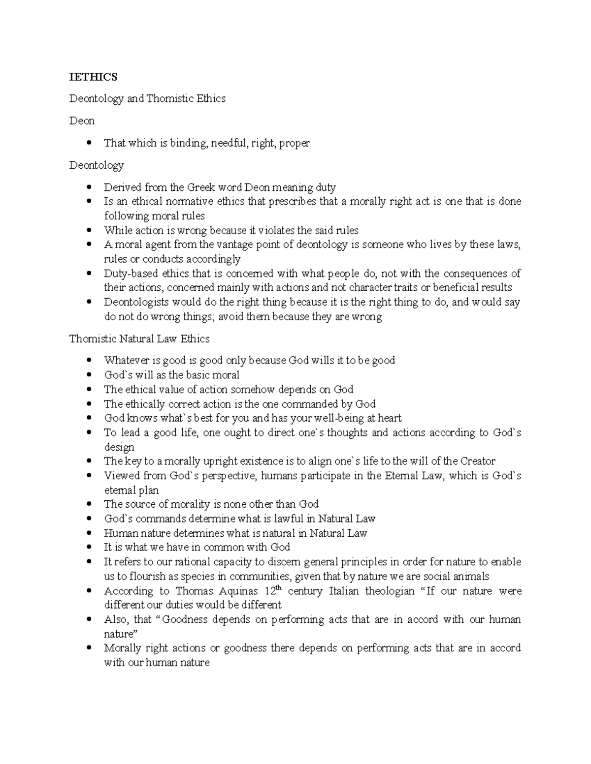 Iethics-Deontology & Thomistic Ethics - IETHICS Deontology and ...