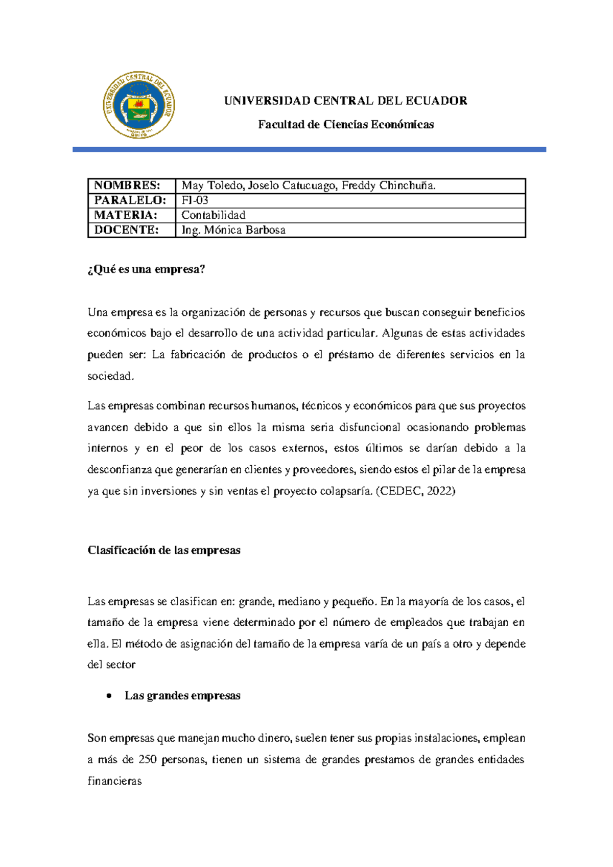 Contabilidad UCE1 03 - nivelacion uce - ¿Qué es una empresa ...