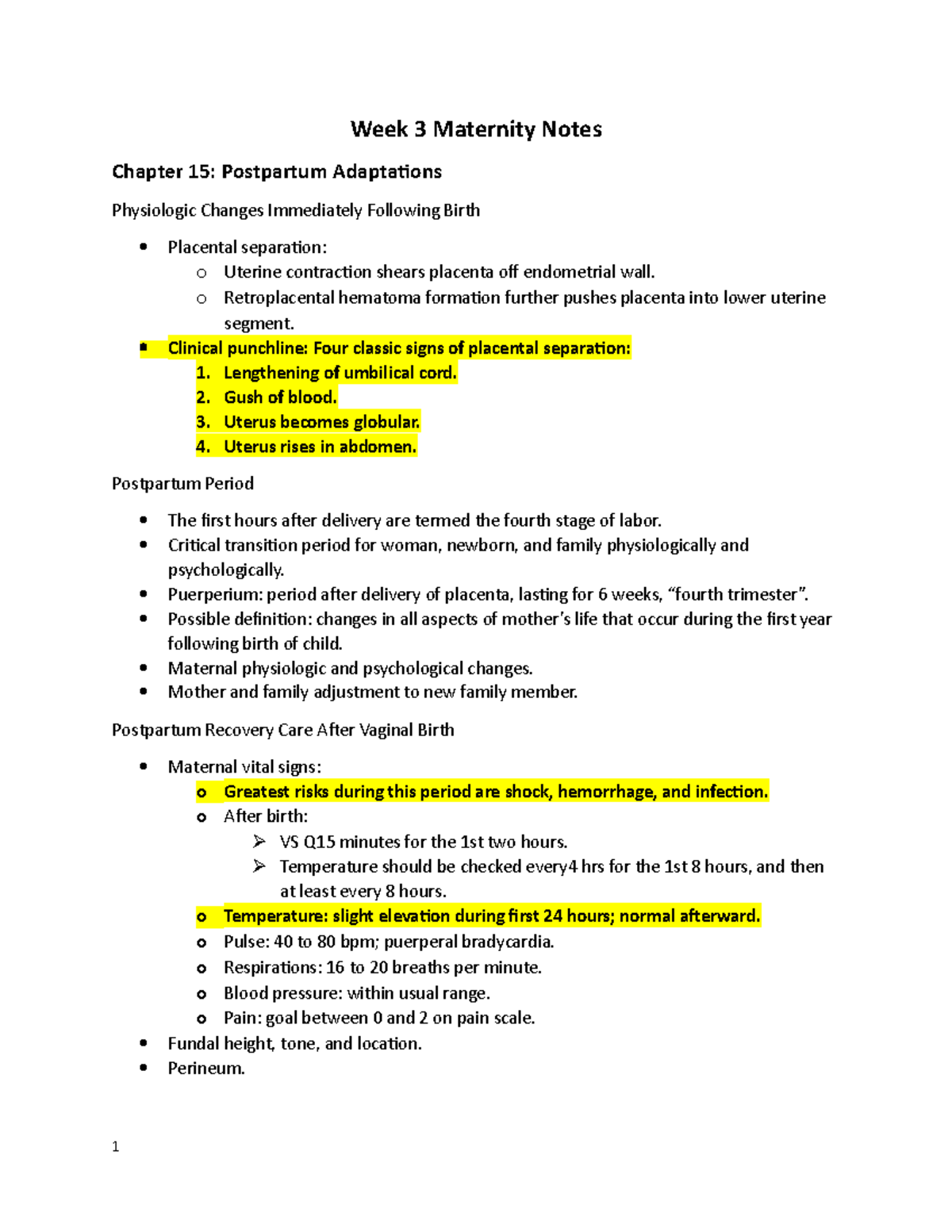 Week 3 Maternity Notes - T. Menezes - Week 3 Maternity Notes Chapter 15 ...