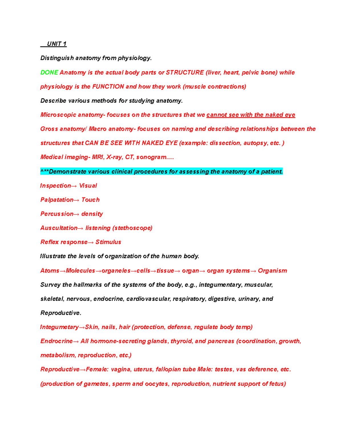 Anatomy Study Guide - Google Docs - UNIT 1 Distinguish anatomy from ...