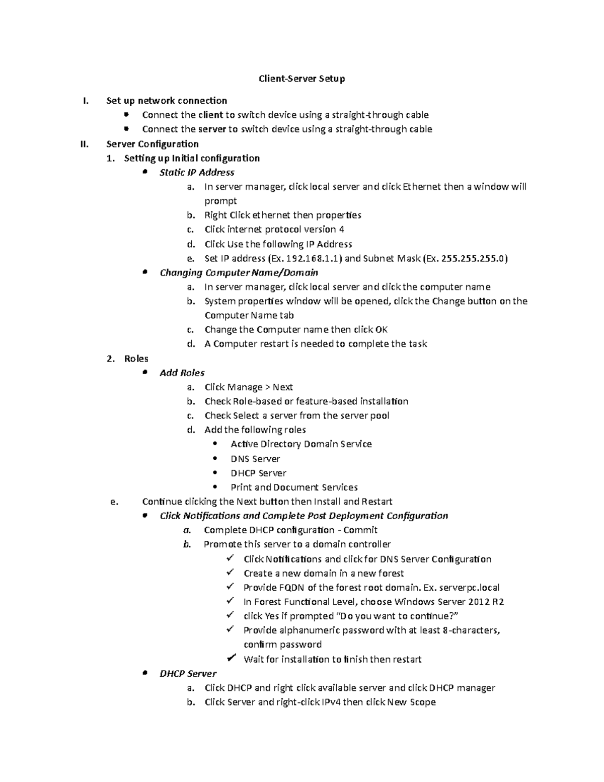 Client-Server-Setup - Client-Server Setup I. Set up network connection Connect the client to ...