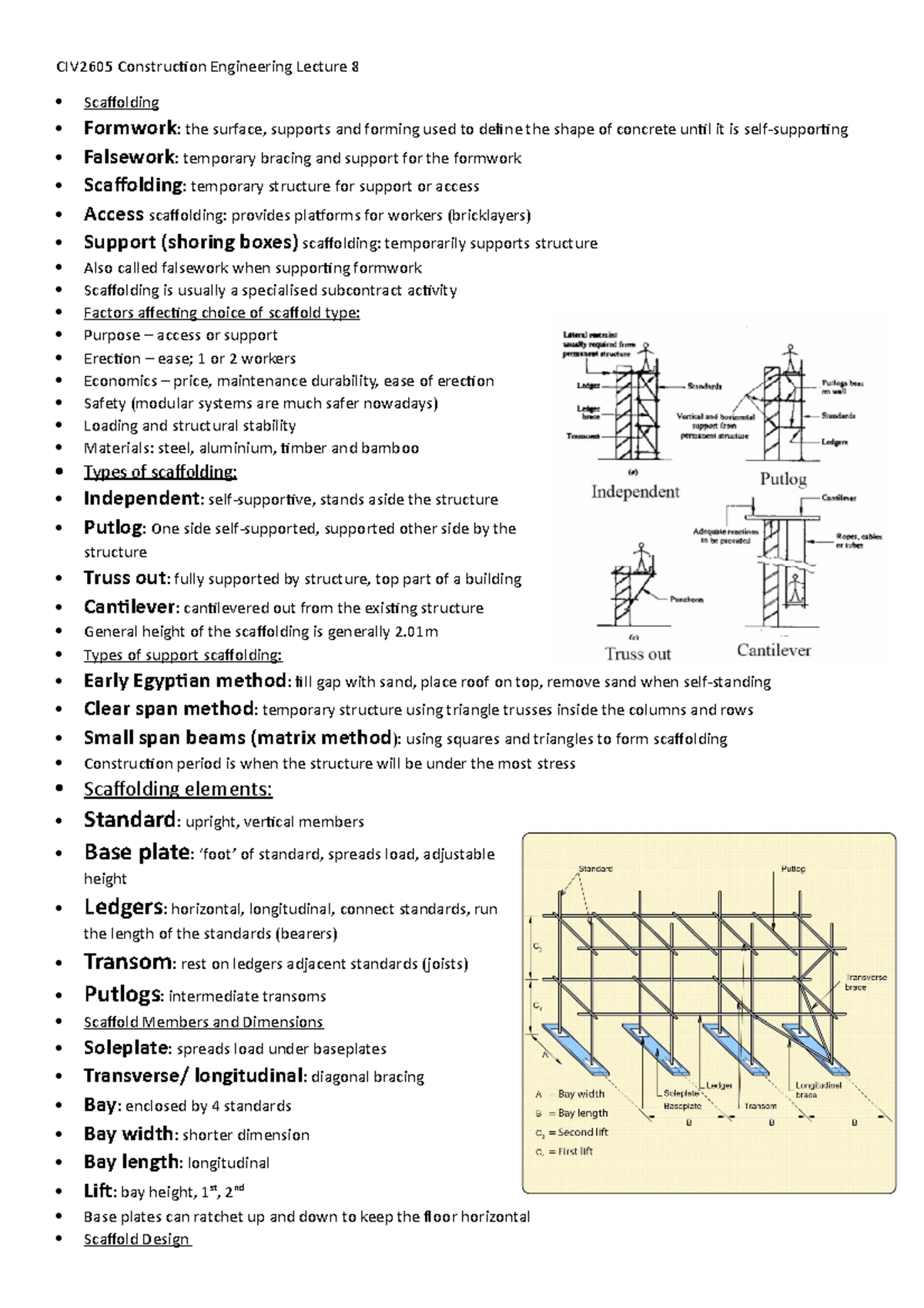 Lecture 8 Scaffolding - CIV2605 Construction Engineering Lecture 8 ...