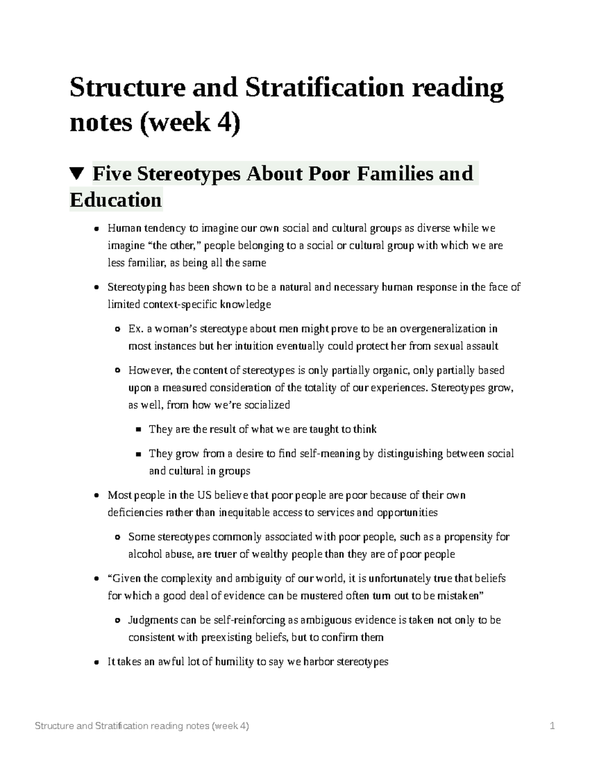 Structure and Stratification reading notes (week 4) - a woman’s ...
