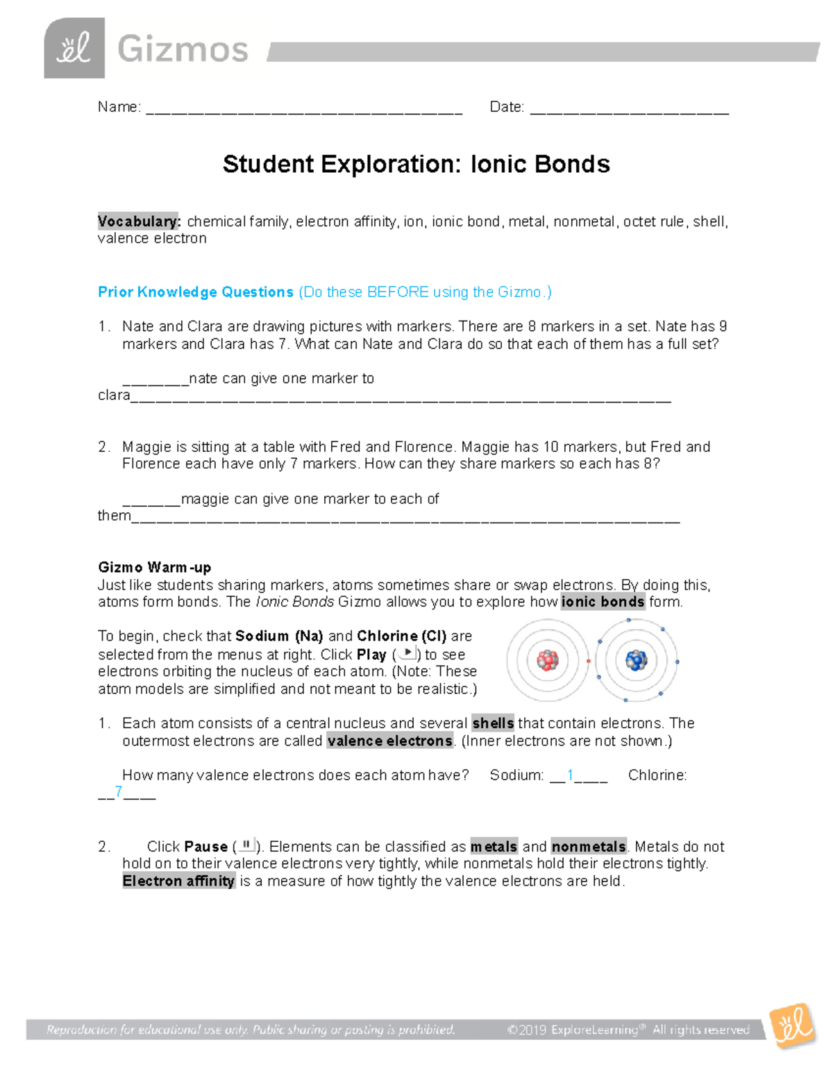 Nicholas Wright - Lab 21 Ionic Bonds - 124626 - Name