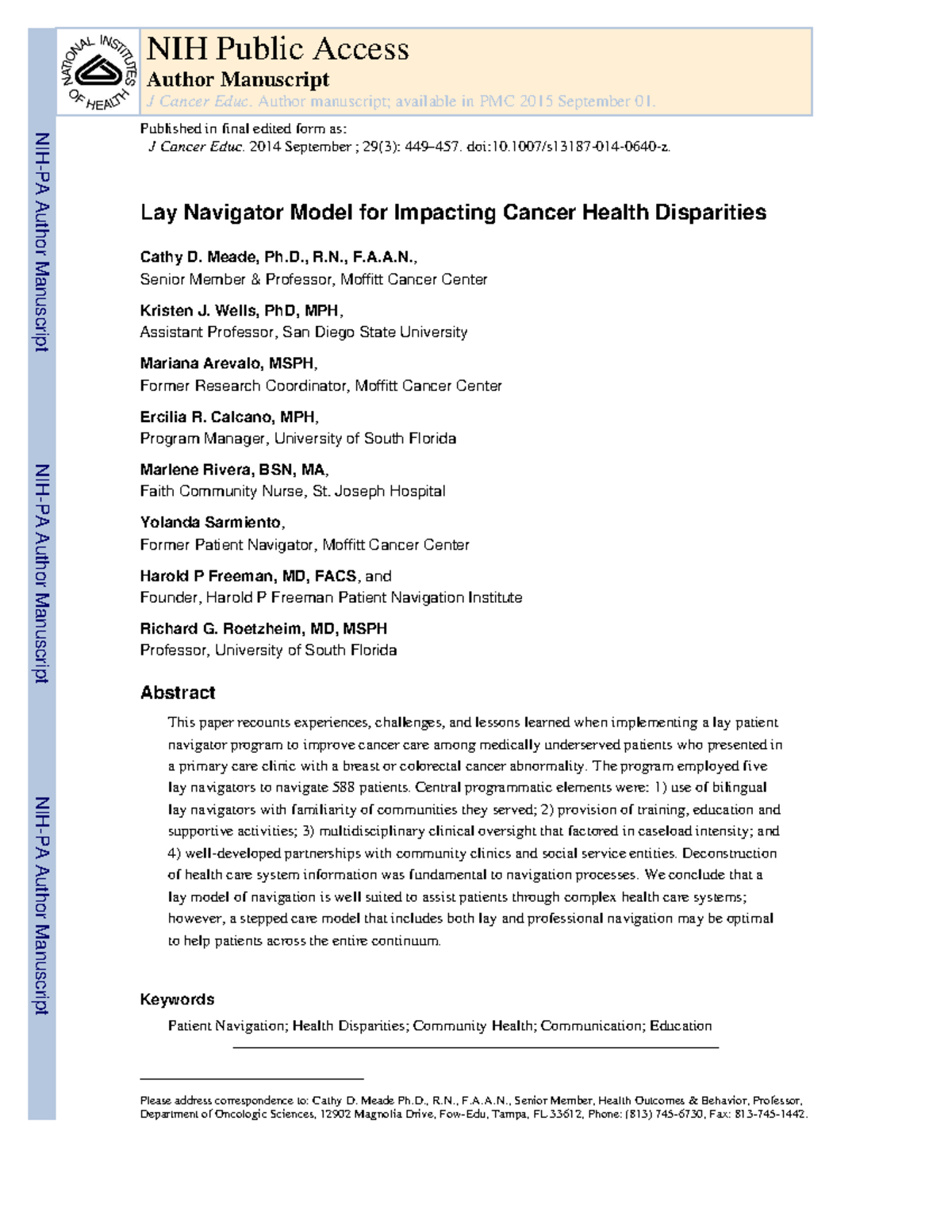 Lay Navigator model for cancer disparity - Lay Navigator Model for ...