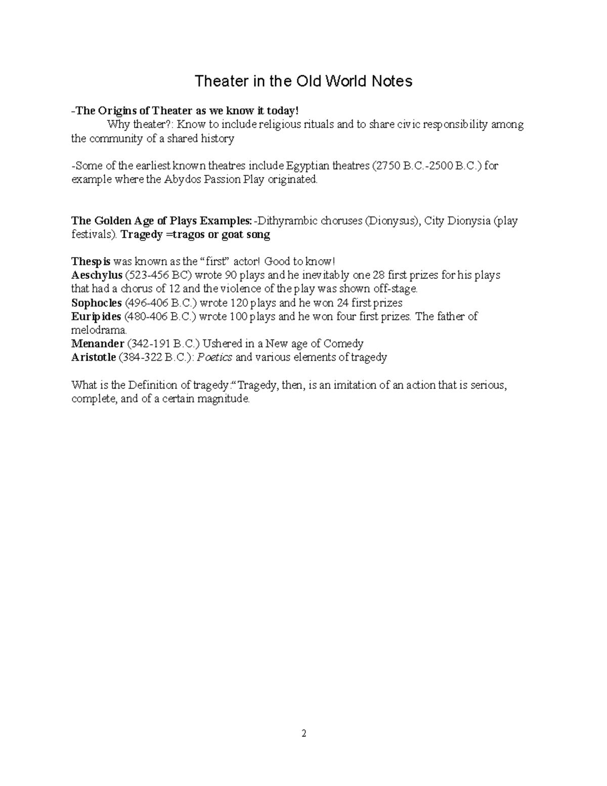 Theatre in the old world notes - Theater in the Old World Notes -The ...