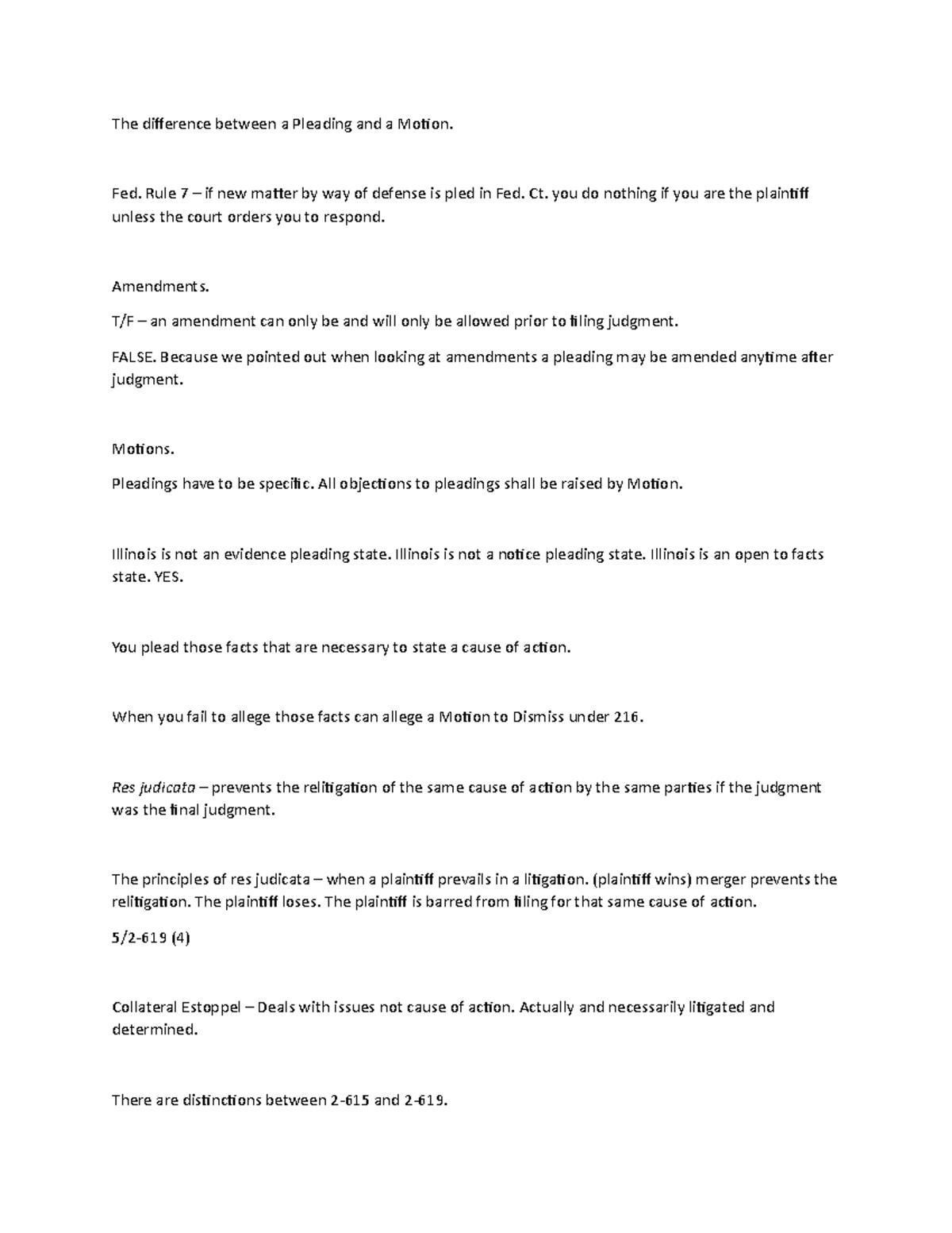 Class Notes 10-10-18 - The difference between a Pleading and a Motion ...