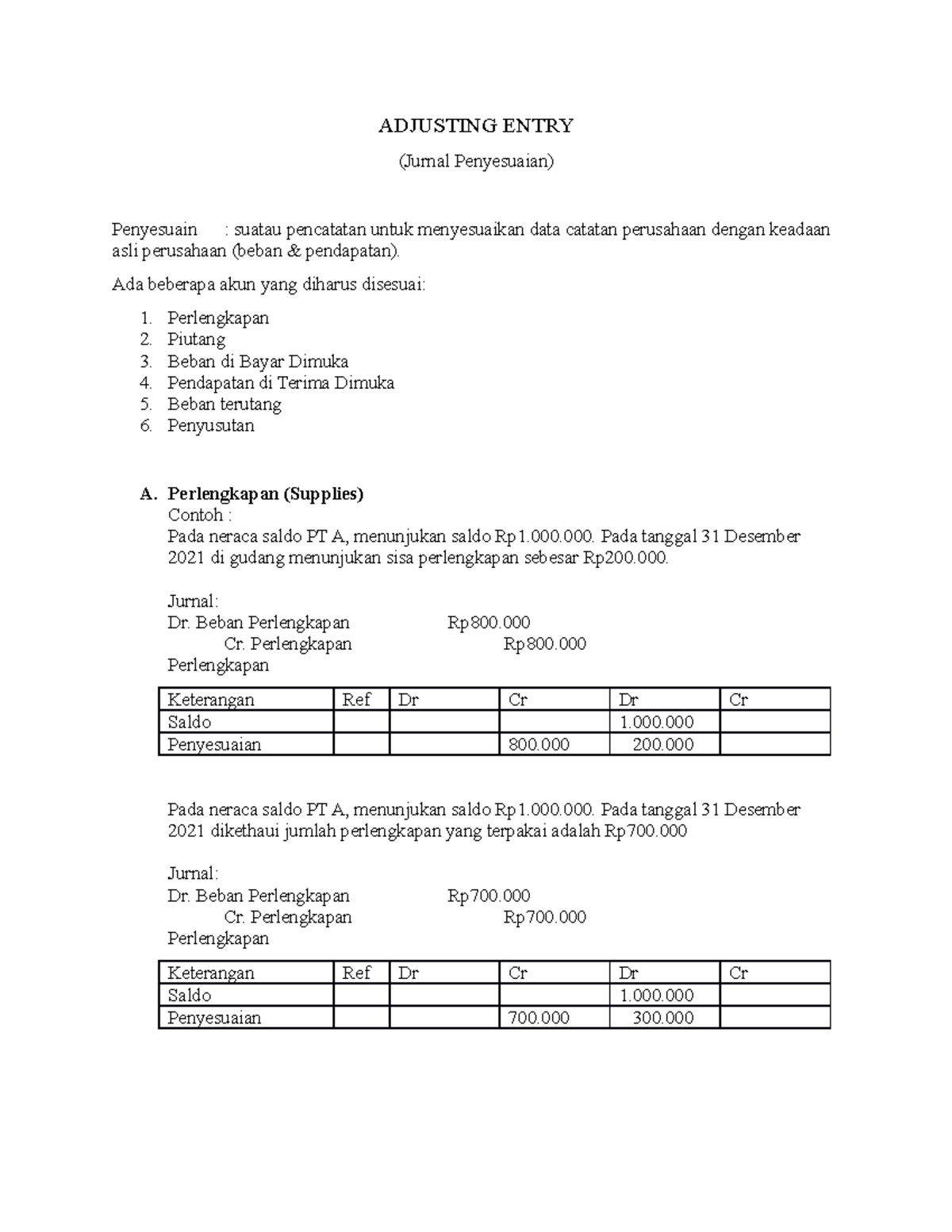 Adjusting Entry - ADJUSTING ENTRY (Jurnal Penyesuaian) Penyesuain ...