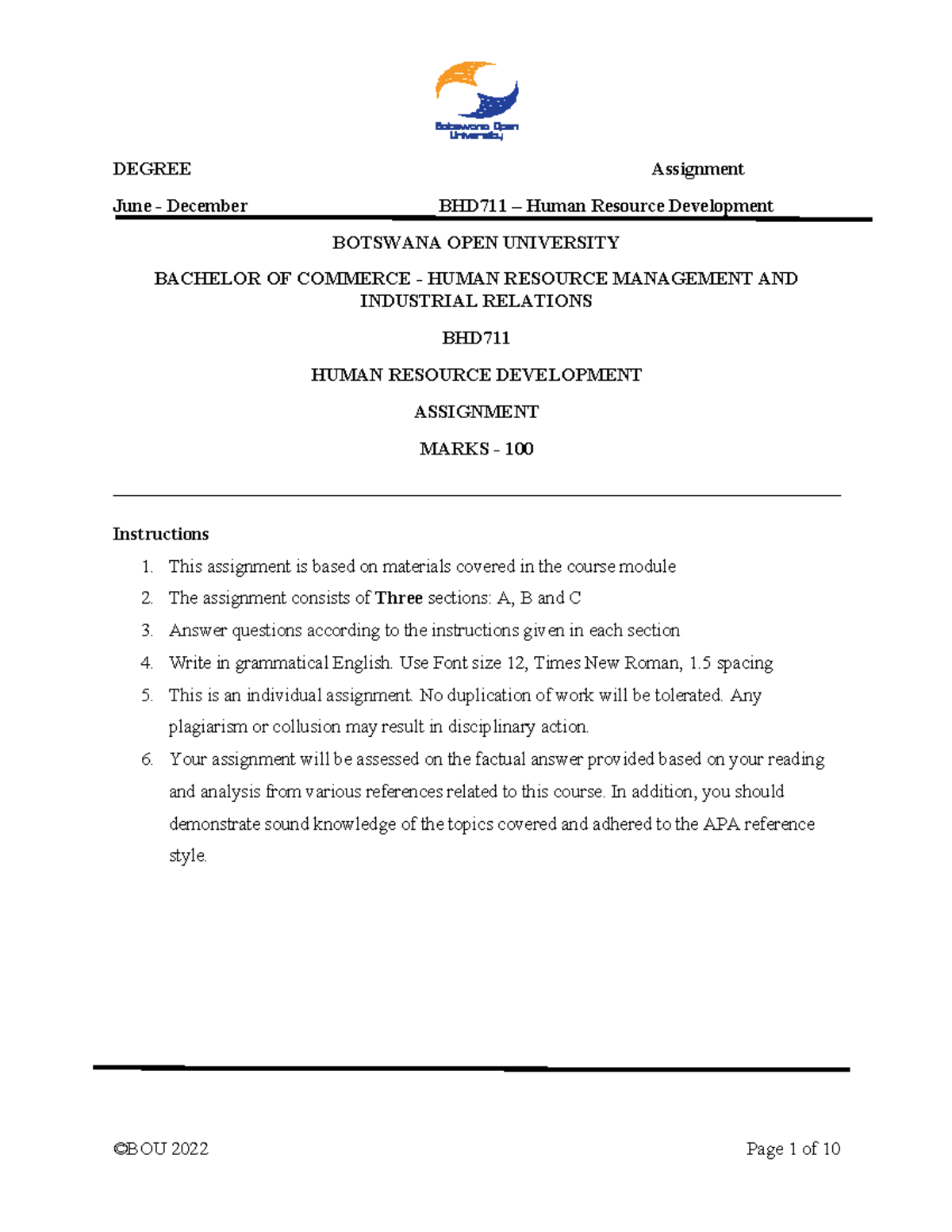 BHD71 Human Resource Development Assignment 2022 - June - December ...
