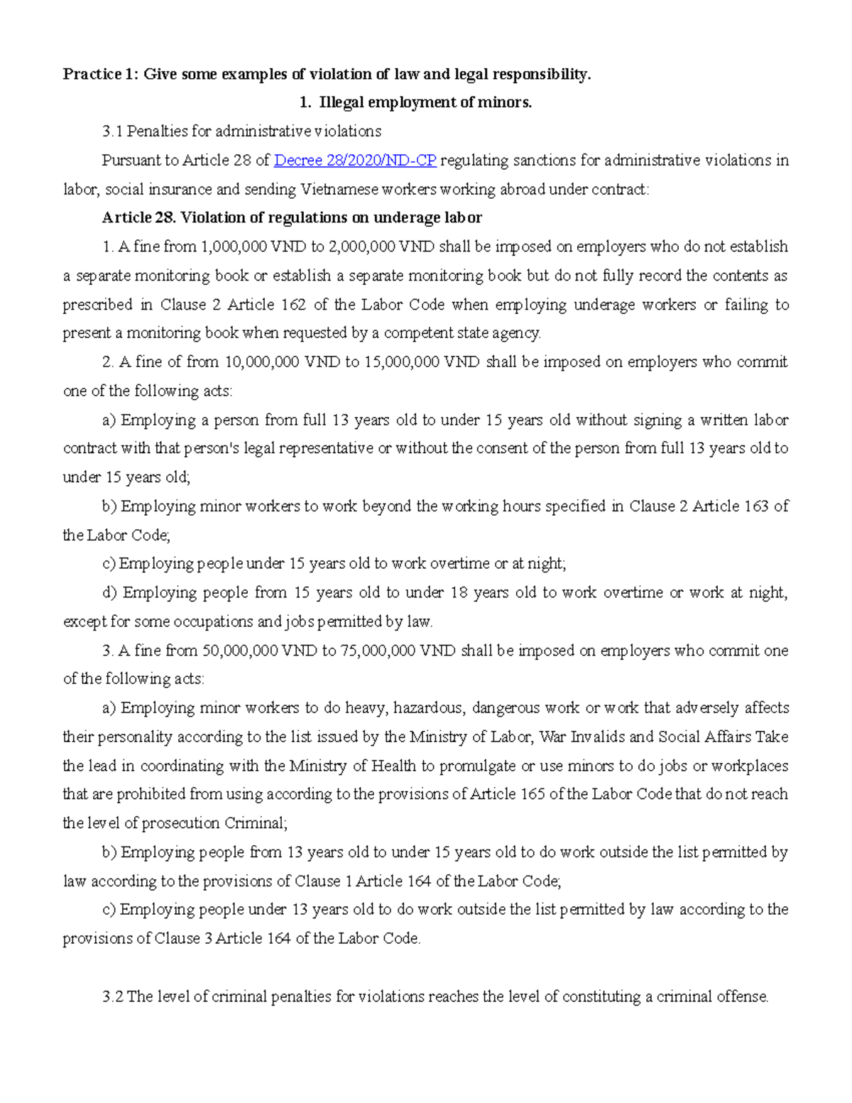 P1 - Pracice - Practice 1: Give some examples of violation of law and ...