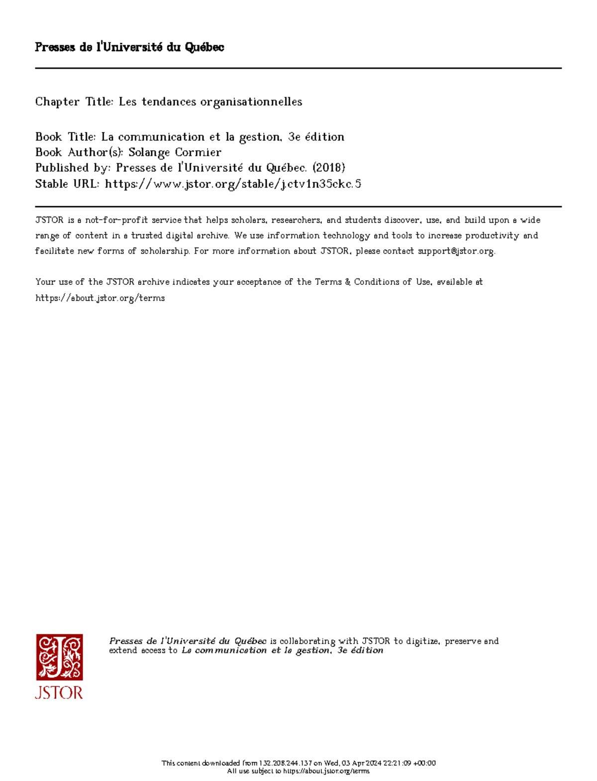 Chap 1 - Lecture - Presses de l'Université du Québec Chapter Title: Les tendances ...