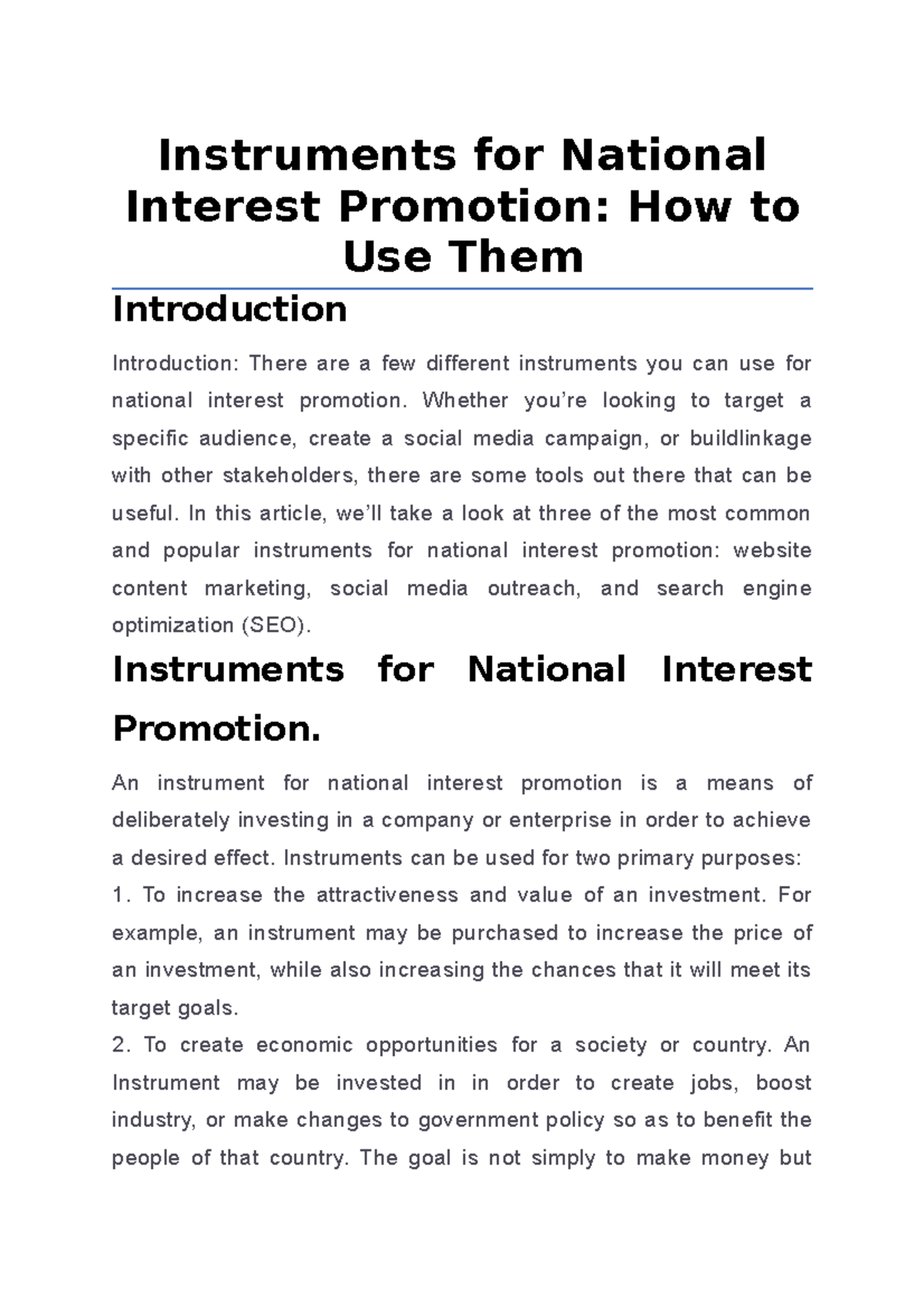 Instruments for National Interest Promotion, How to Use Them ...