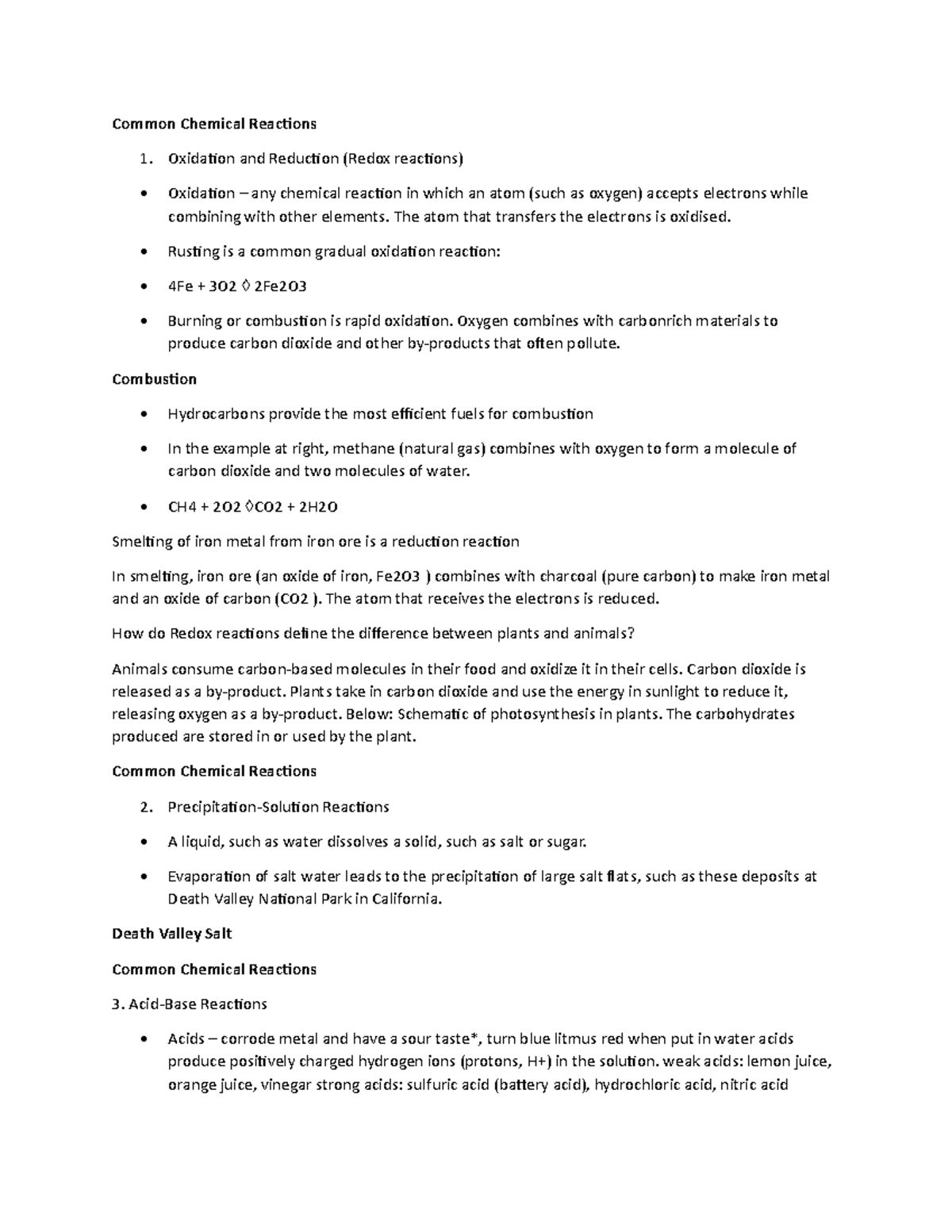 Lecture Notes 13 - Common Chemical Reactions 1. Oxidation and Reduction ...