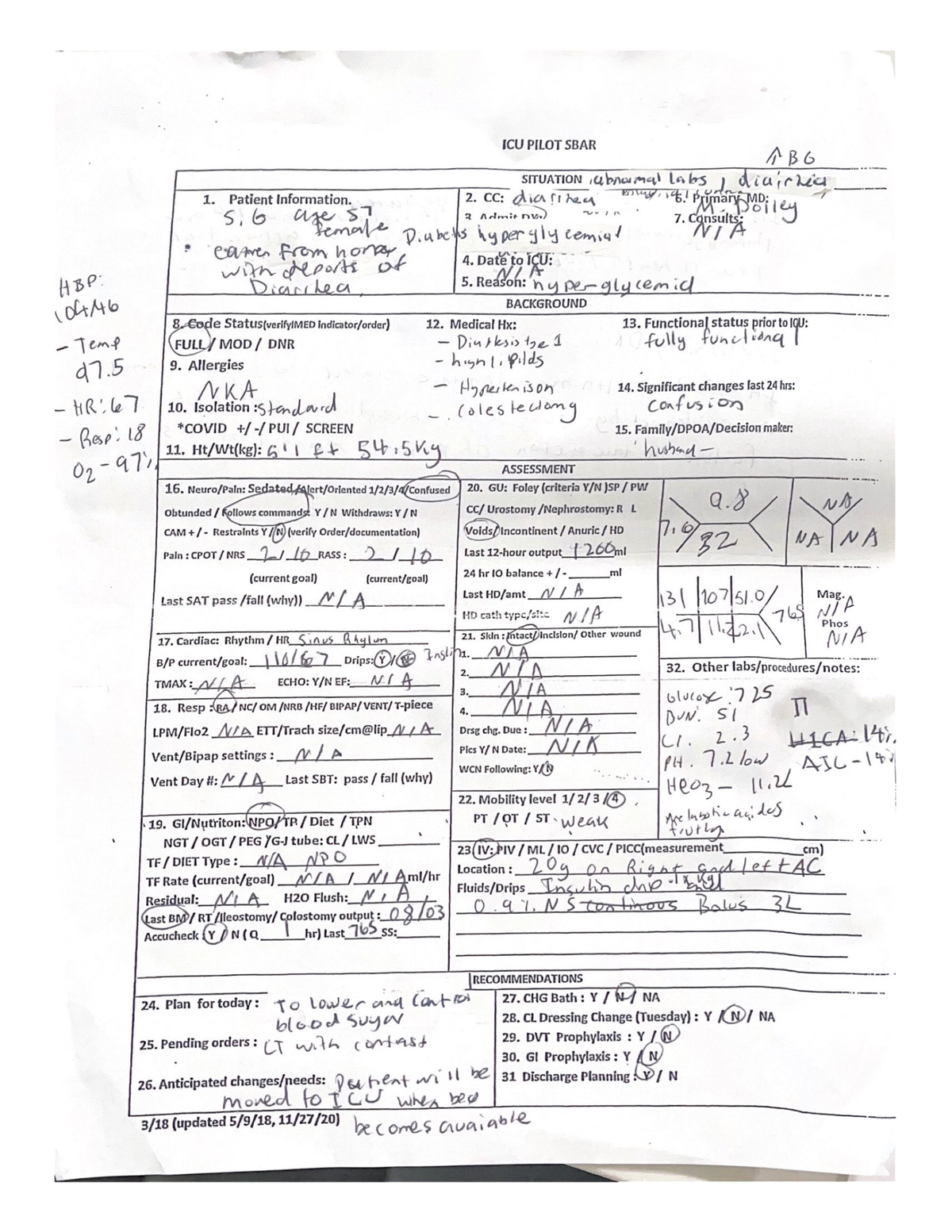 ICU Pilot SBAR (1) - ICU sbar clinical - NURS - 117 - Studocu