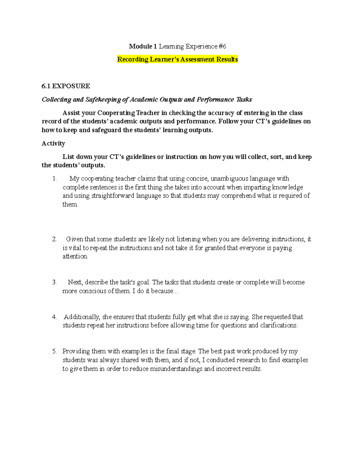 Module 1 Learning Experience 6 - Module 1 Learning Experience ...