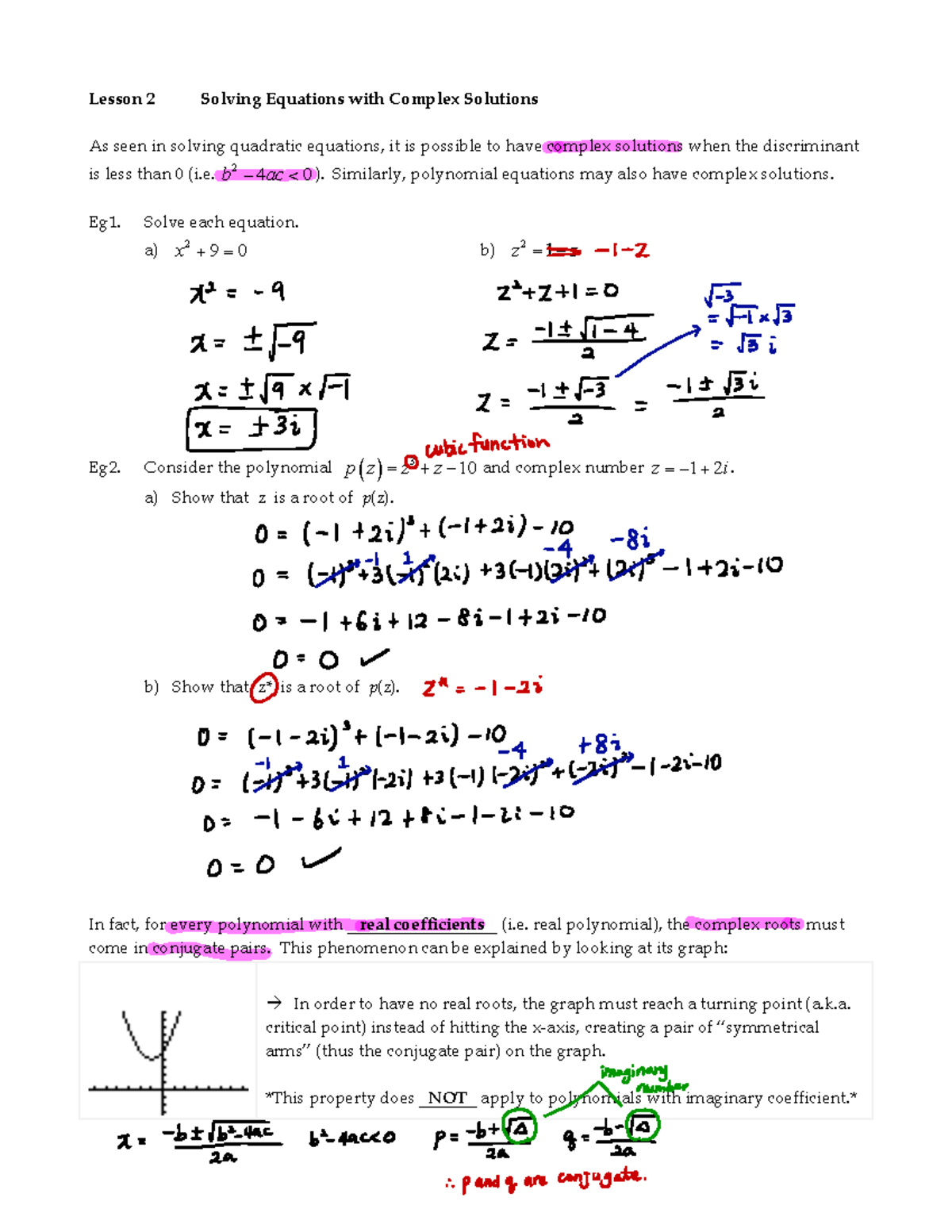 G2 Solving Equations with Complex Numbers - Lesson 2 Solving Equations ...
