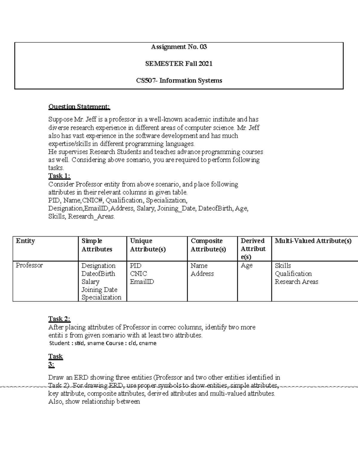Bc170402604 Cs507 No3 Assignment No 03 Semester Fall 2021 Cs507 Information Systems Question
