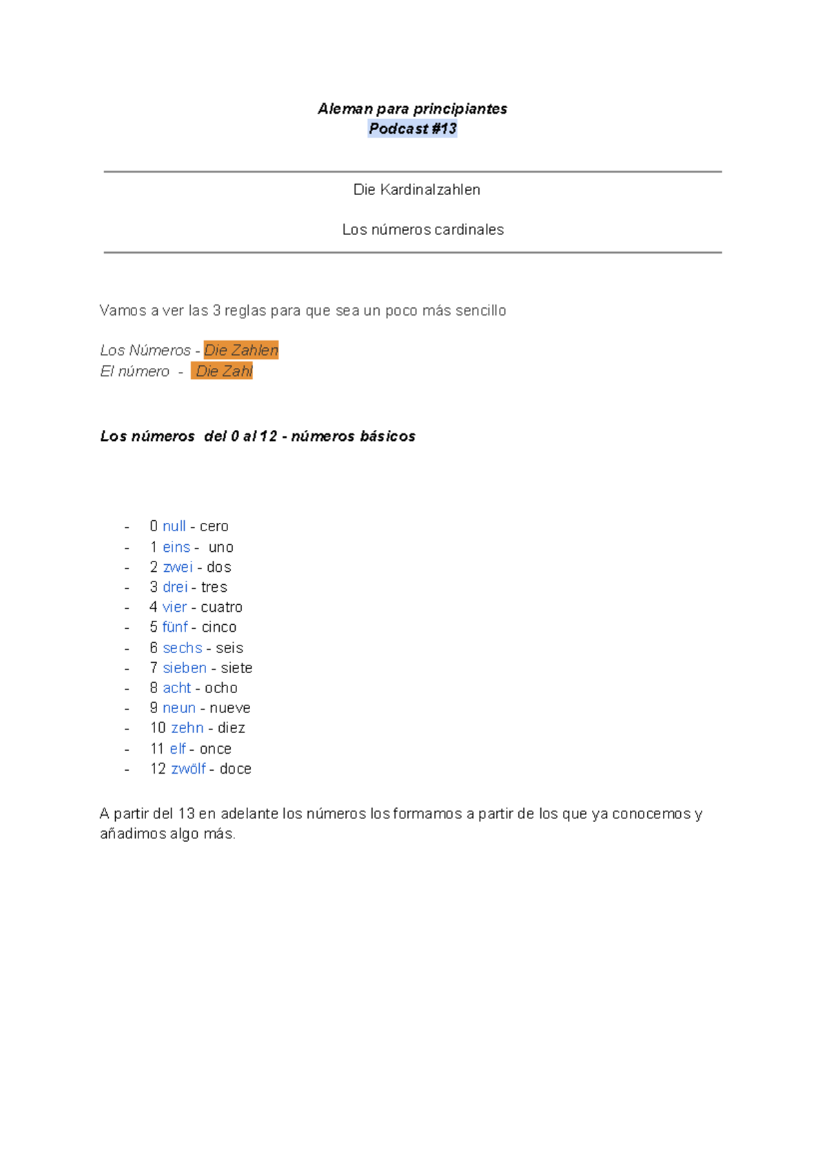 #013-Los-numeros-cardinales Die-Kardinalzahlen - Aleman para ...