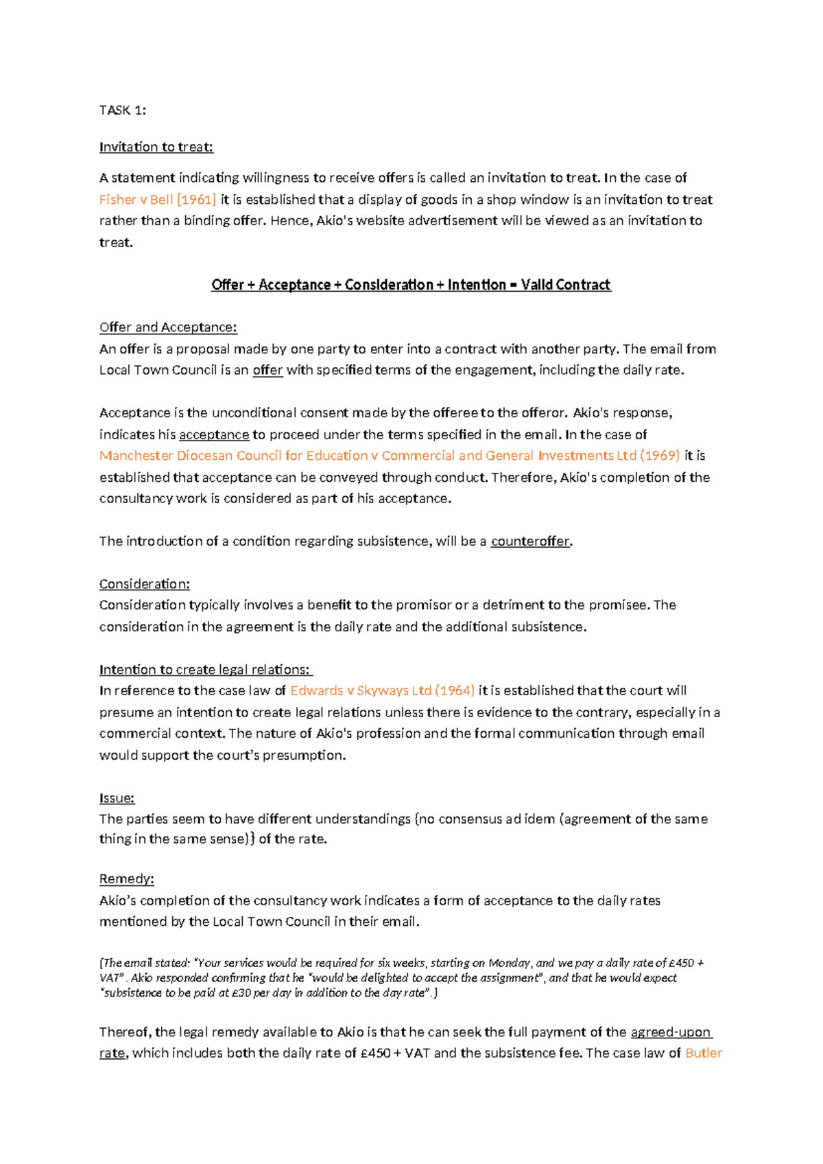 Formative assessment submission - TASK 1: Invitation to treat: A ...
