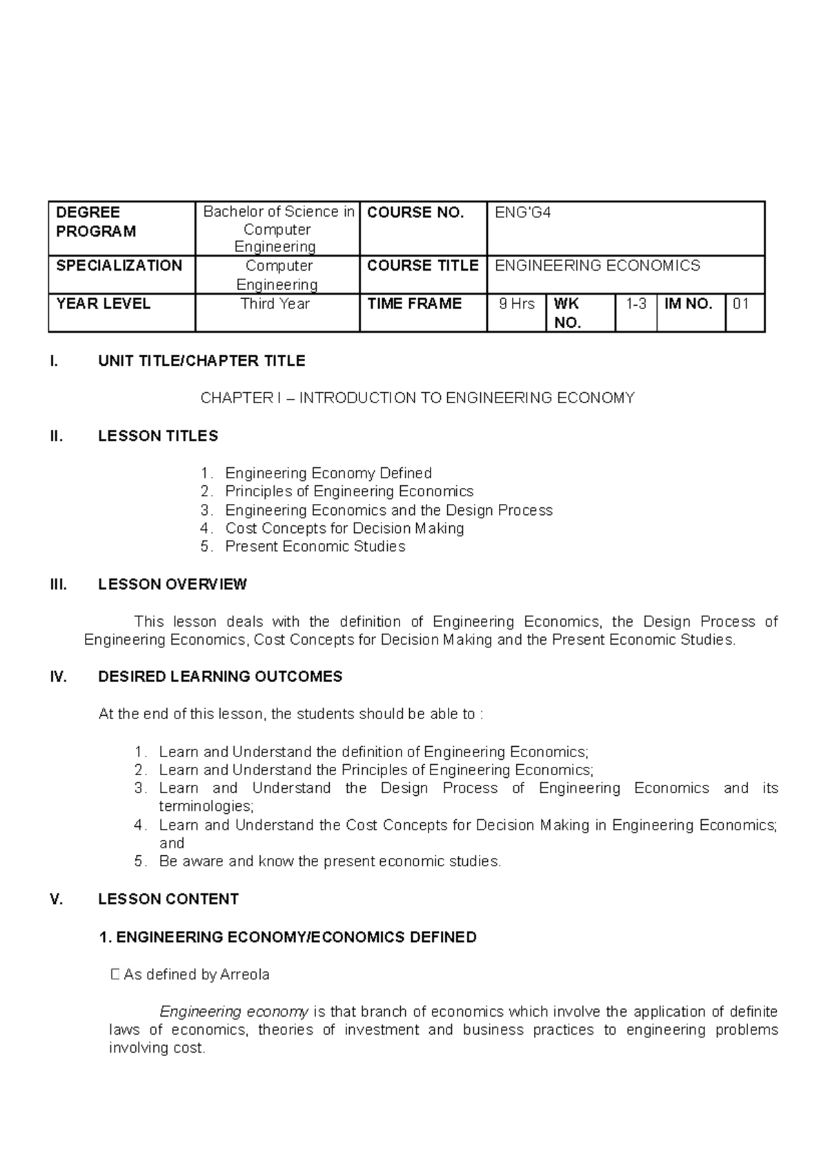 Module Economics Chapter 1 - DEGREE PROGRAM Bachelor of Science in ...