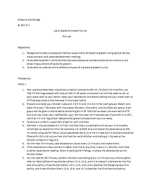 Lab 2 Bacterial Growth Curve - Lab 2: Determination of Bacterial Growth ...