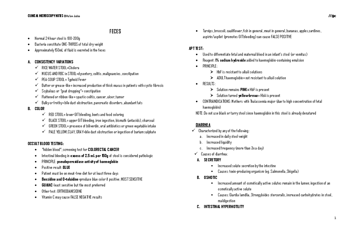 408593909 Clinical microscopy Fecalysis - CLINICAL MICROSCOPY NOTES ...