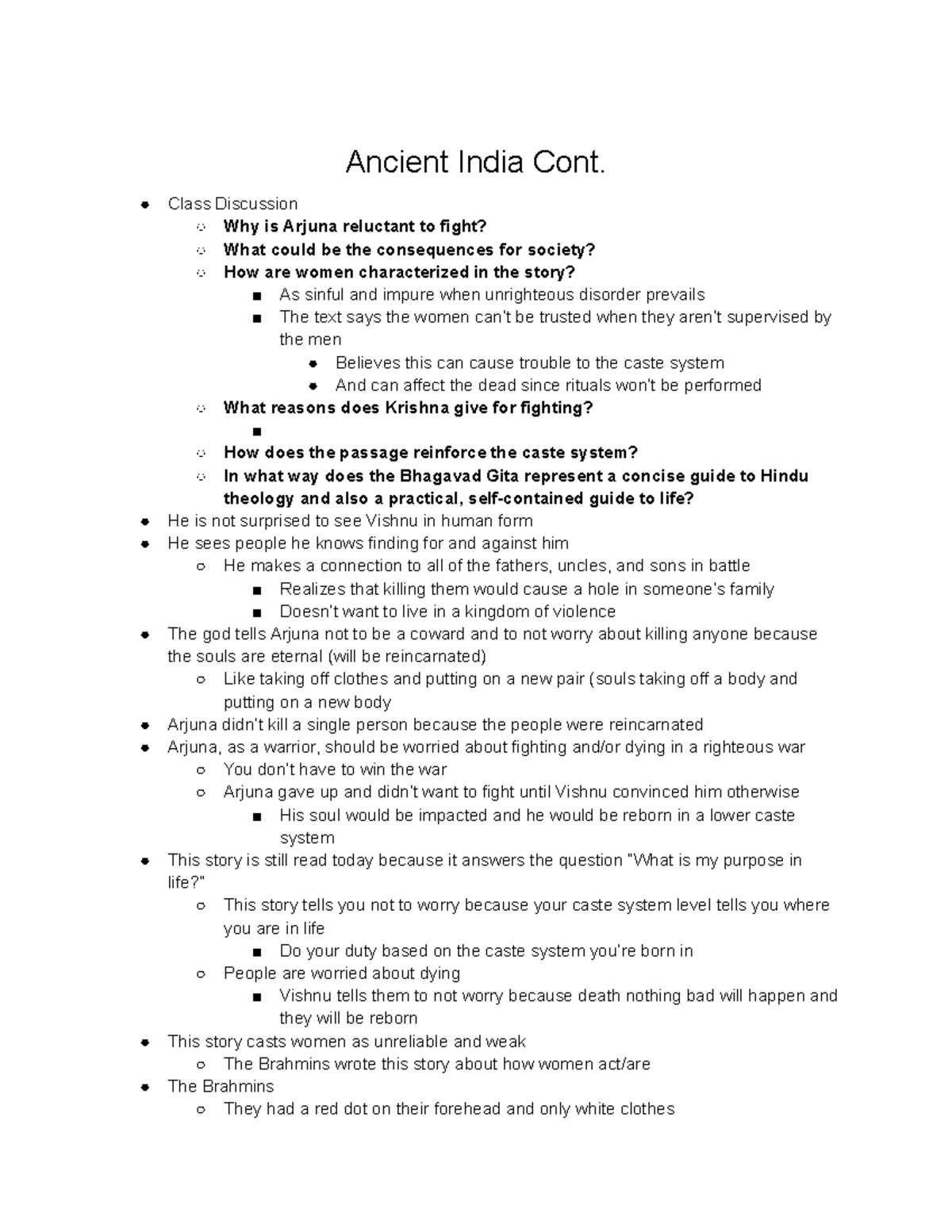 Lec 9 Ancient India Cont - Ancient India Cont. Class Discussion Why is ...