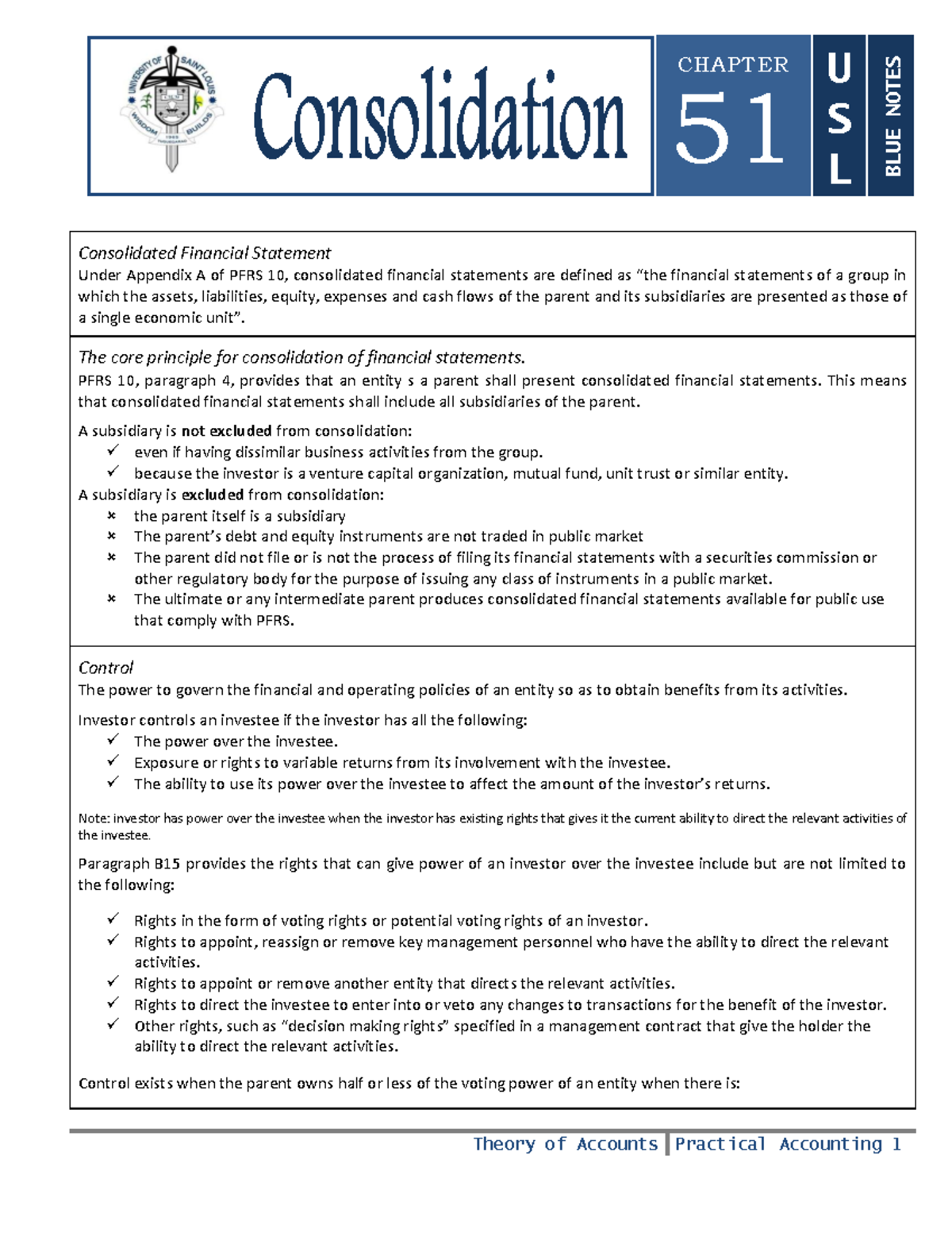 51. Consolidation - Theory of Accounts Practical Accounting 1 51 BLUE ...