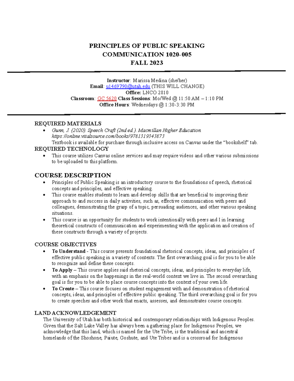 COMM 1020-005 Fall 2023 Syllabus Updated - PRINCIPLES OF PUBLIC ...