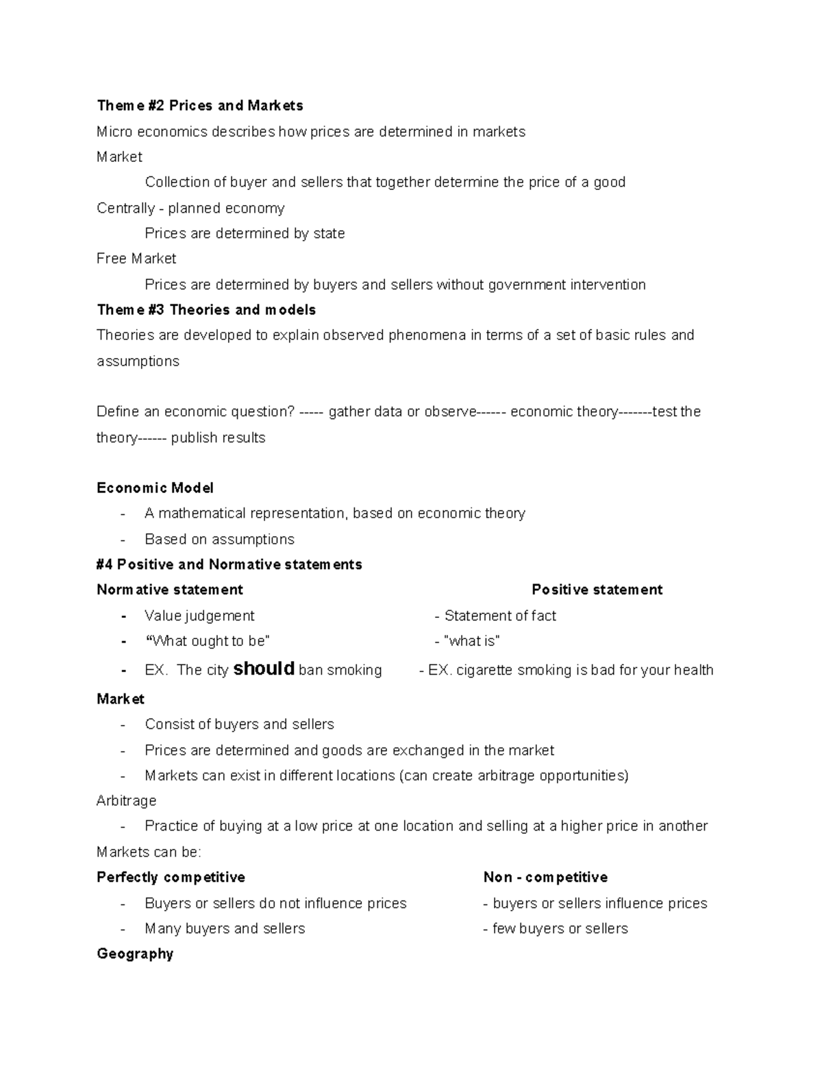 ECON 307 - Lecture notes 1-3 - Theme #2 Prices and Markets Micro ...