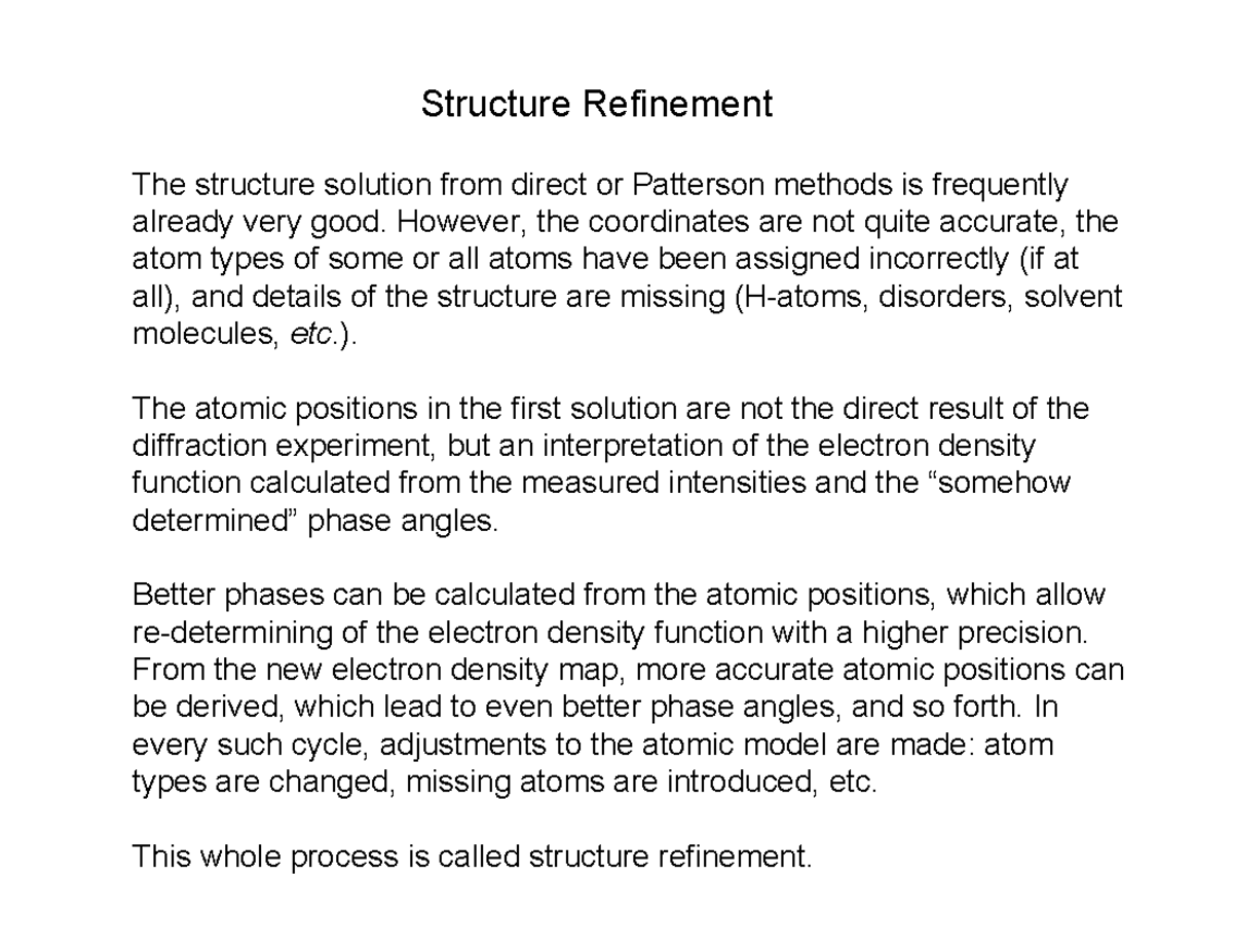 Lecture notes, lecture 9 - Spring 2010 - Structure Refinement The ...