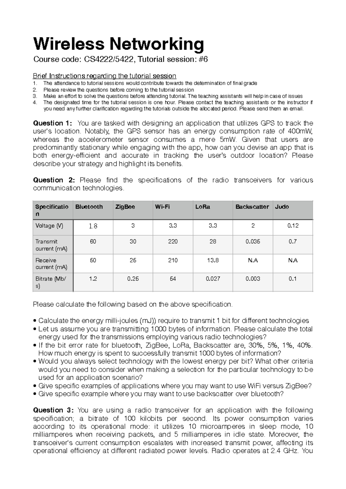 Tutorial 6 - Wireless Networking Course code: CS4222/5422, Tutorial ...