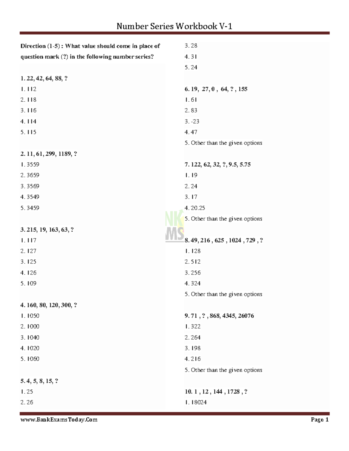 Number series - Direction (1-5) : What value should come in place of ...