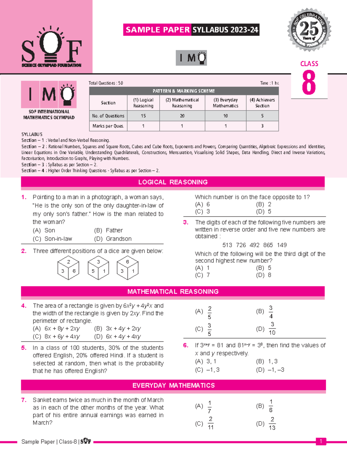 Imo sample paper class-8 - Sample Paper | Class-8 | 1 SAMPLE PAPER ...