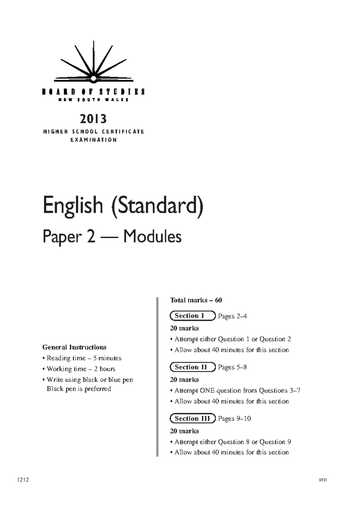 2013 hsc english std p2 - std eng 2013 p2 - 2013 H I G H E R S C H O O ...