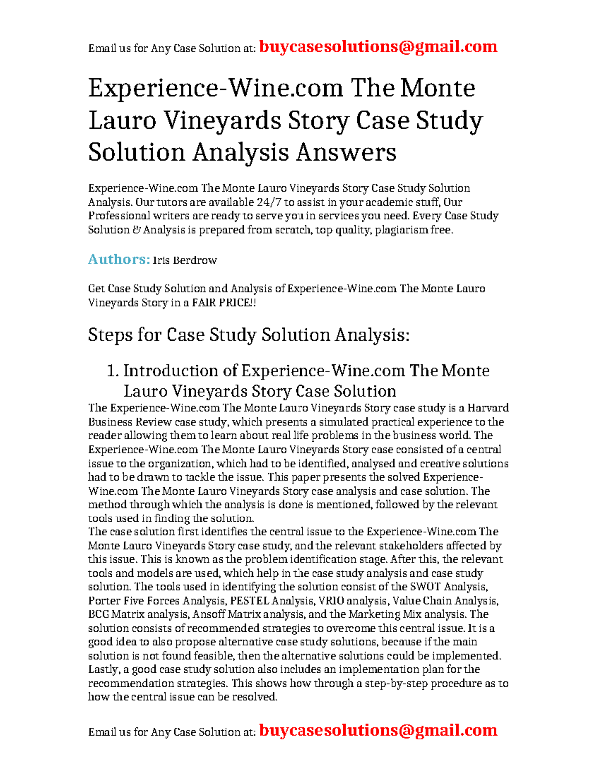 Case Solution Experience-Wine.com The Monte Lauro Vineyards Story ...