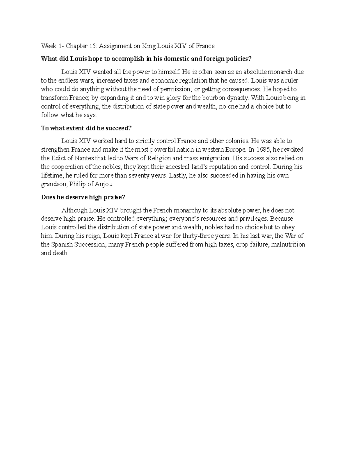 Homework - Assignment - Week 1- Chapter 15: Assignment on King Louis ...