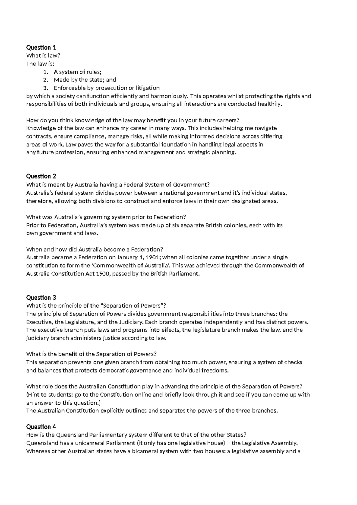 Laws1100 tut submission 1 - Question 1 What is law? The law is: 1. A ...