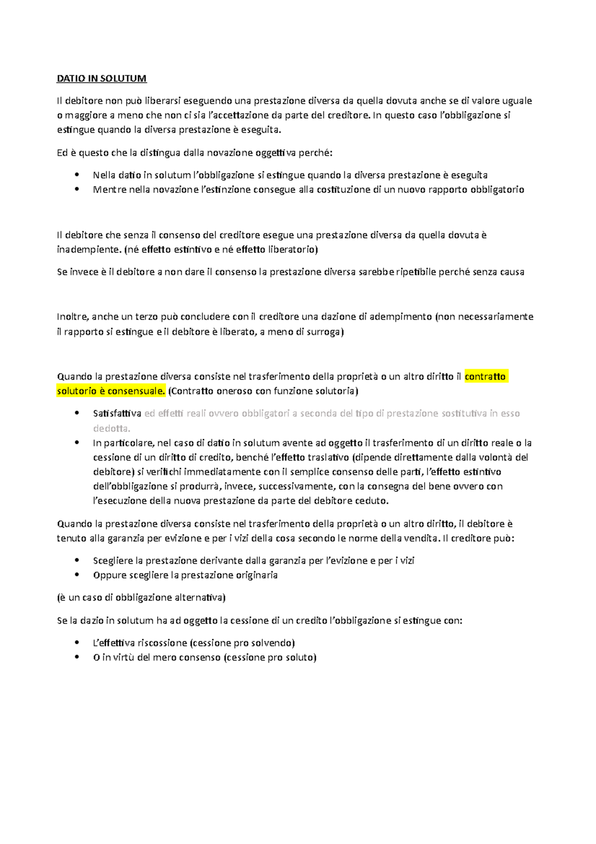 Datio IN Solutum - prof. Torchia - DATIO IN SOLUTUM Il debitore non può ...