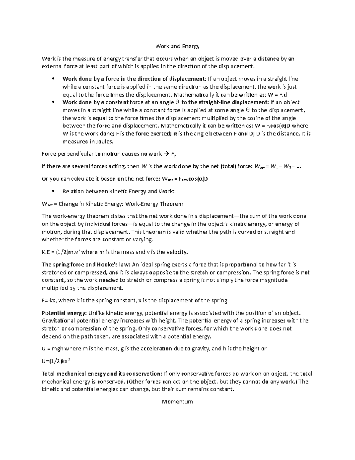 Physics 8 - Lecture notes Work, Energy, and Momentum - Work and Energy ...