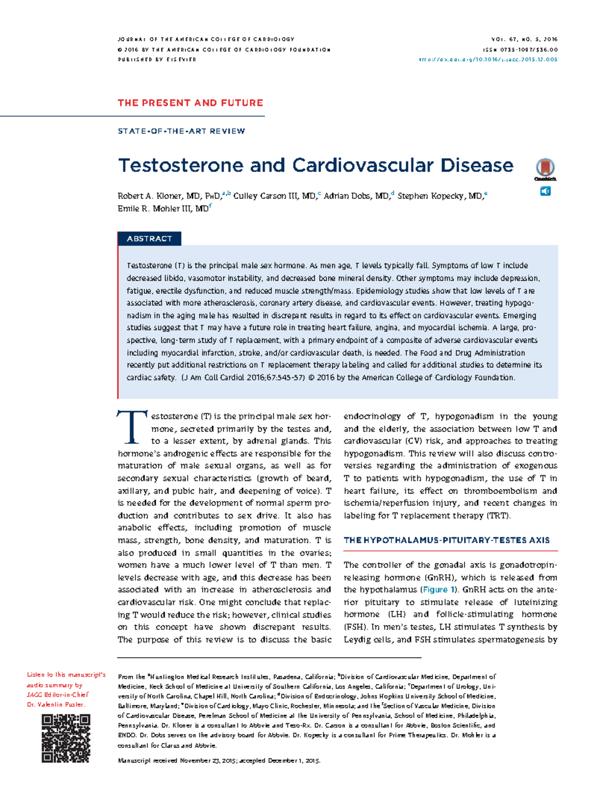 Testosterone and Cardiovascular Disease - JOURNAL OF THE AMERICAN ...