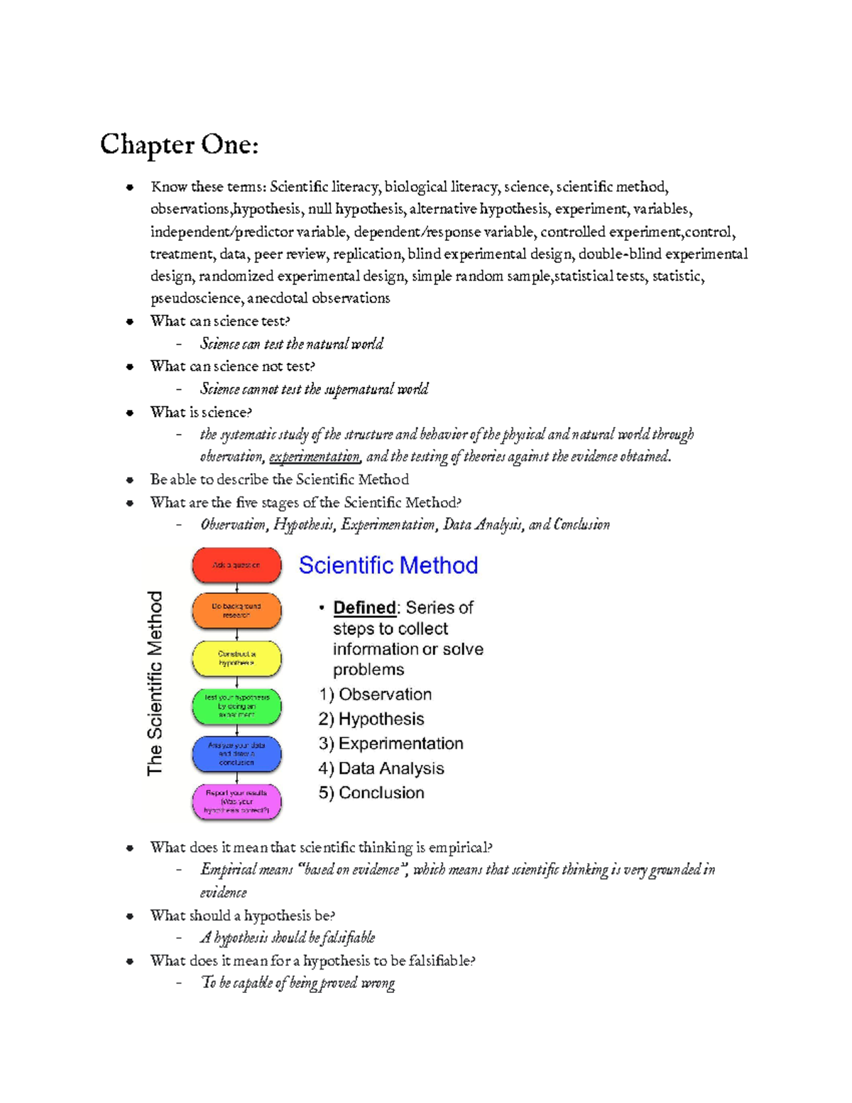 Study Aid - General Biology Chapter 1 - Chapter One: Know these terms ...